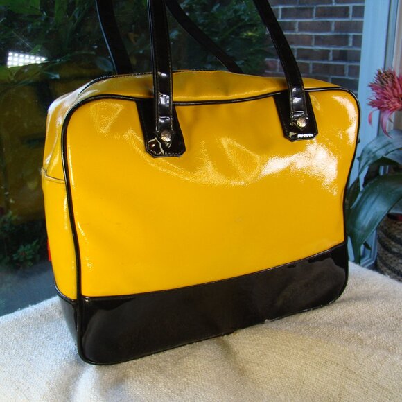 Fiorucci | Bags | Fiorucci Italy Vintage Shiny Yellow And Black Vynil ...